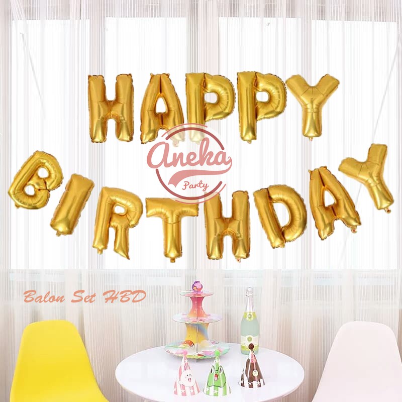 Jual Balon Foil Huruf Set Happy Birthday gold / paket huruf hbd gold ...