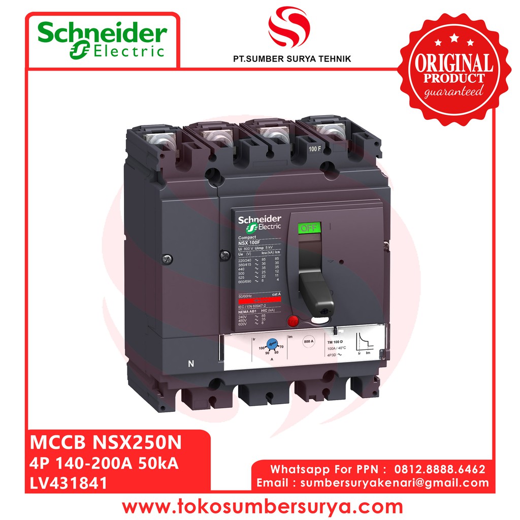 Jual MCCB NSX250N 4P 140-200A 50kA Saklar Listrik ON OFF LV431841 SNI Asli Ori Compact NSX ...