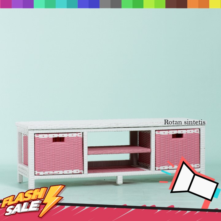 Jual Rak TV Meja Lemari Rotan Sintetis Plus Laci Color | Shopee Indonesia