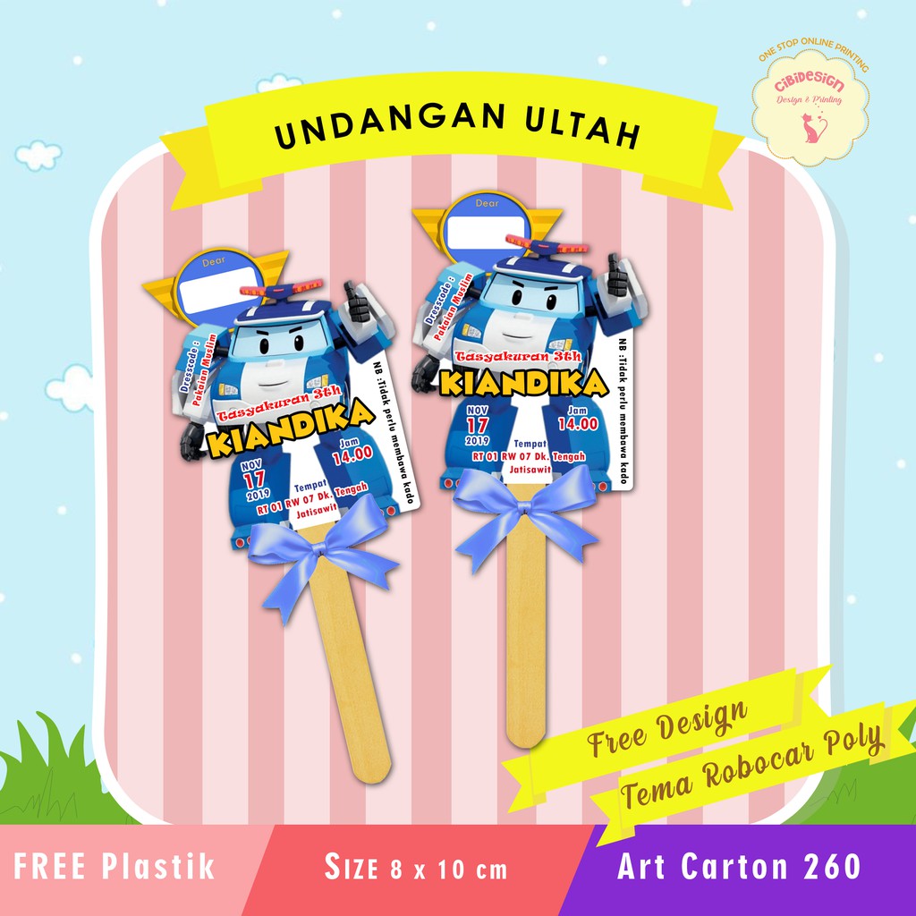 Jual Undangan Ultah / Ulang Tahun custom Lucu Unik Murah Robocar Poli ...