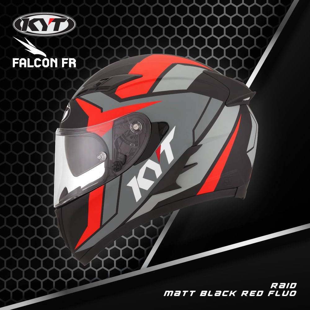 Jual Helm KYT Falcon FR Raid - Matt Black/Red Fluo | Shopee Indonesia