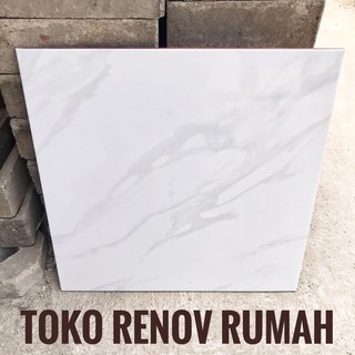 Jual keramik lantai putih motif carara 50x50 (glossy)/ keramik lantai putih motif marmer ...