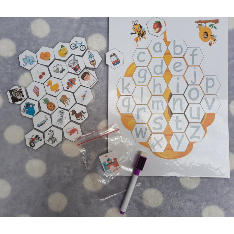 Jual Worksheet abjad lebah tracing pairing/mainan edukasi puzzle abjad ...