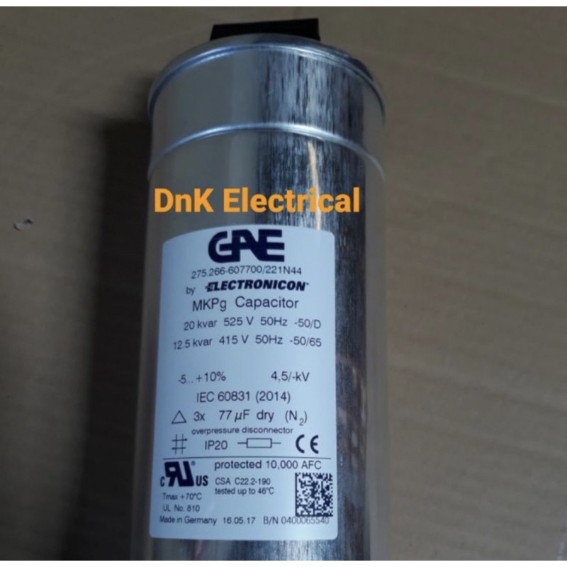 Jual Capacitor/Kapasitor/Capasitor GAE 3Phase Type MKPg 20Kvar 525V | Shopee Indonesia