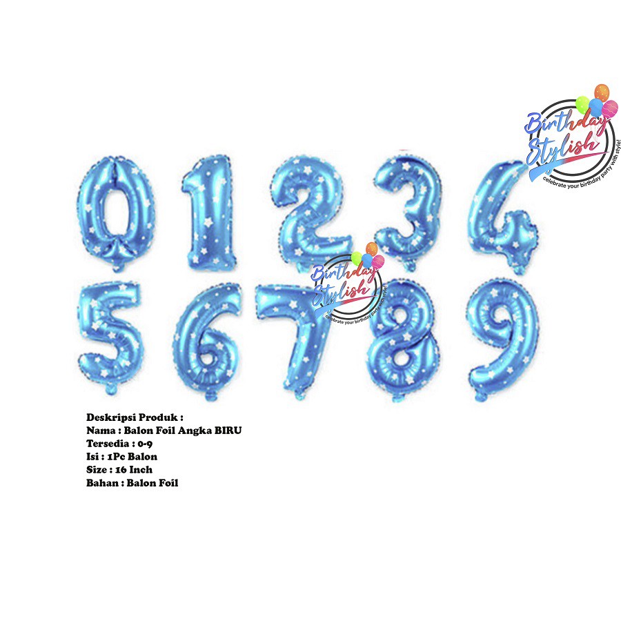 Jual Balon Angka Biru Foil 0-9/ Balon Angka Abjad Biru/ Balon Foil ...