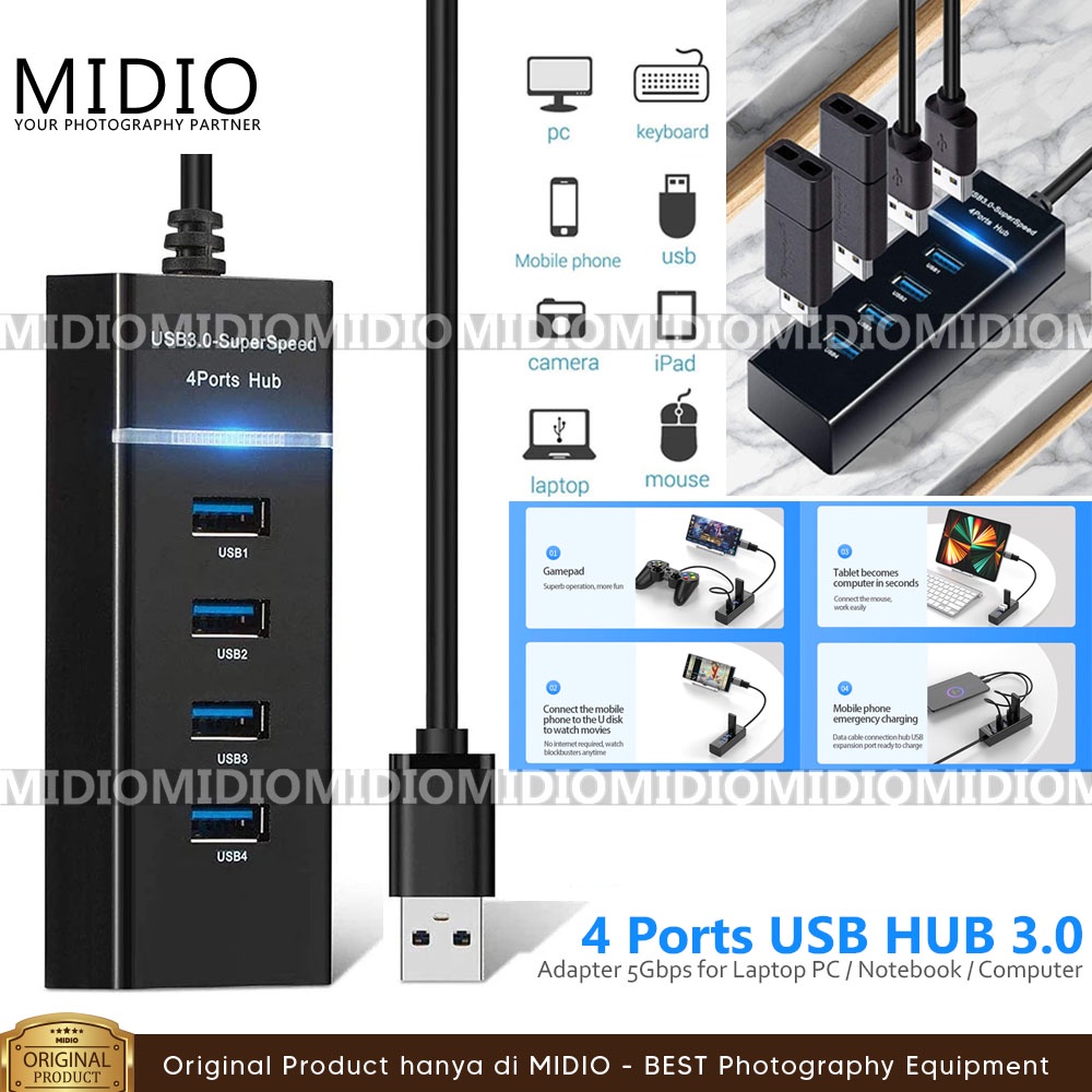 Jual USB HUB 4 Port USB 3.0 High Speed Adapter 5Gbps for Laptop PC ...