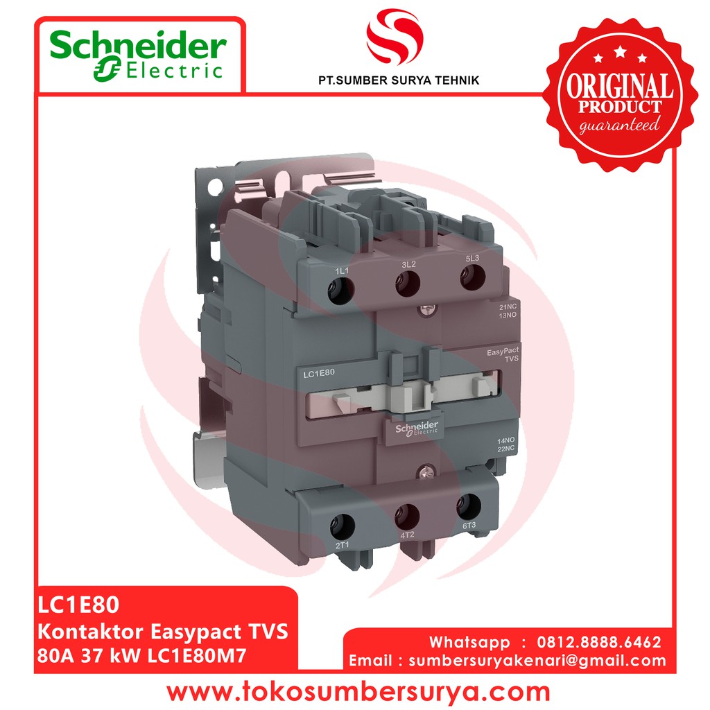 Jual Kontactor EasyPact TVS 80A 37 kW Saklar Listrik ON OFF LC1E80M7 ...