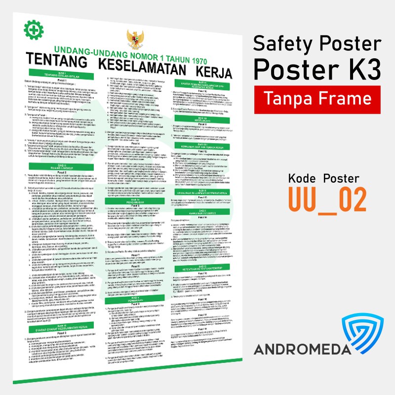 Jual Safety Poster K3 Keselamatan Kerja UU no.1_Hijau Indonesia|Shopee ...