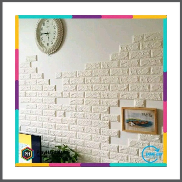 Jual Sticker Wallpaper Dinding 3D Embosed Model Bata Warna Putih Stiker ...