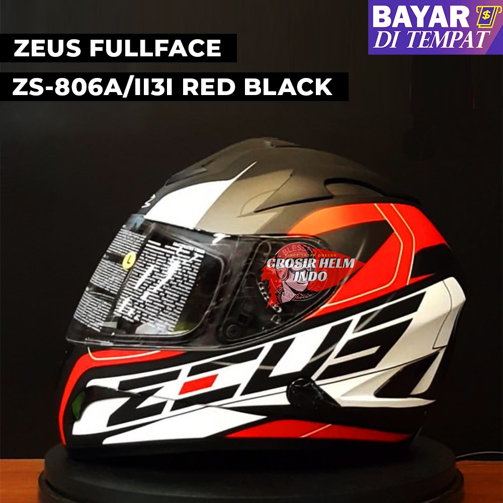 Jual HELM ZEUS ZS806 Z806 ORIGINAL HELM ZEUS FULLFACE MOTIF ZS 806 MATT BLACK II31 RED DOUBLE ...