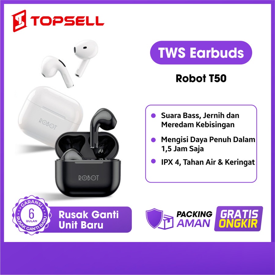 Jual Robot TWS Wireless Earphone Airbuds T50 Original BT 5.1 True ...