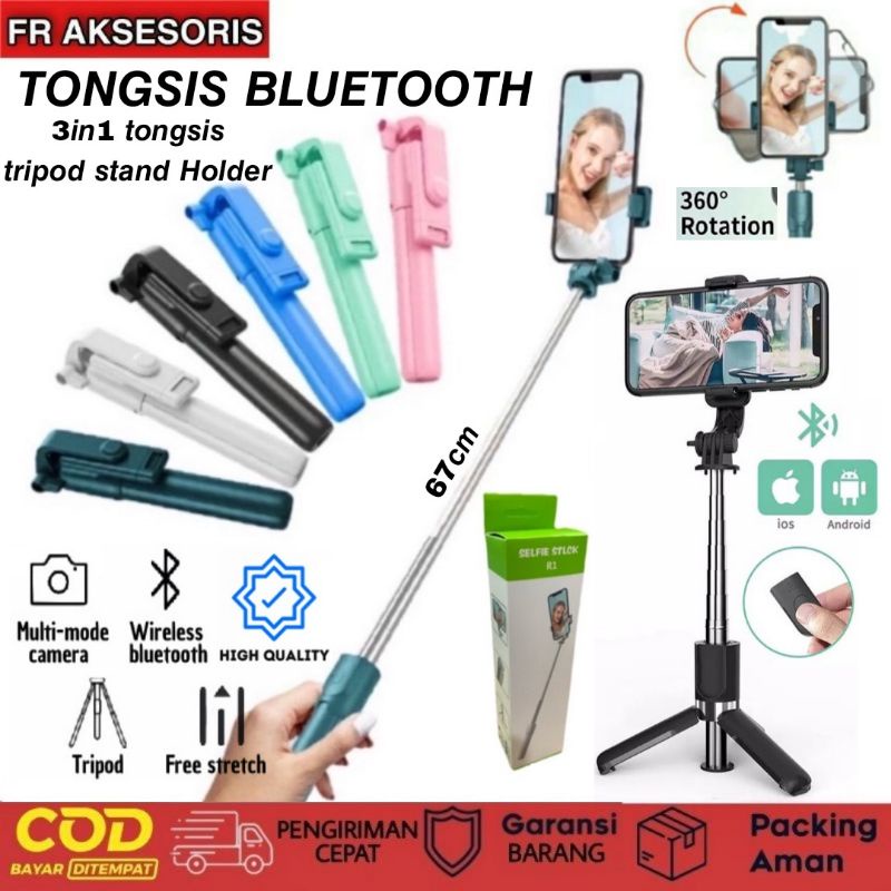 Jual Tongsis Bluetooth 3in1 R1 Tripod HP REMOT Bluetooth MINI Selfie ...