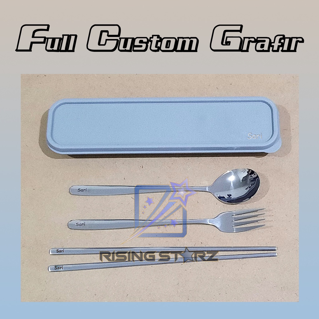 Jual full custom grafir sendok garpu sumpit korea pipih box set ...