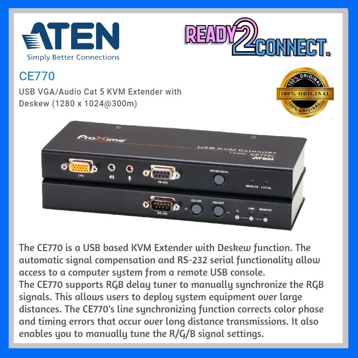 Jual ATEN CE770 USB VGA/Audio Cat 5 KVM Extender with Deskew | Shopee ...