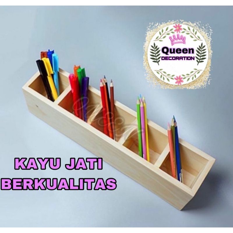 Jual rak tempat pensil pulpen alat tulis minimalis aesthetic jati ...