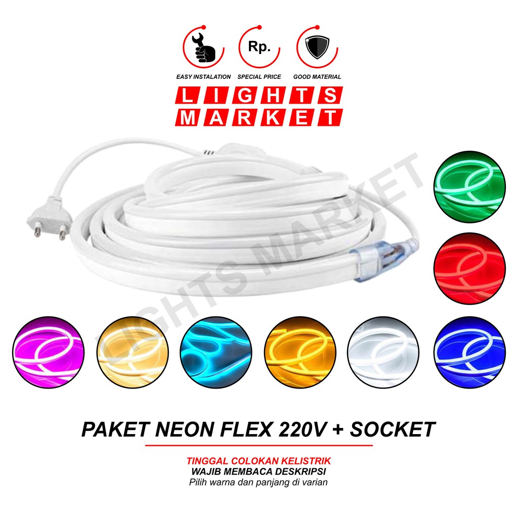 Jual Paket Nyala 1-5 Meter Neon Flex Lampu LED Strip Selang Flexible ...