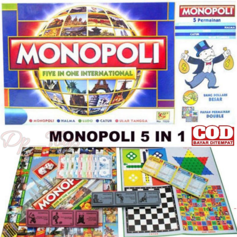 Jual Mainan Board Game Monopoli 5 in 1 Catur/Monopoli/Ular Tangga/ludo ...