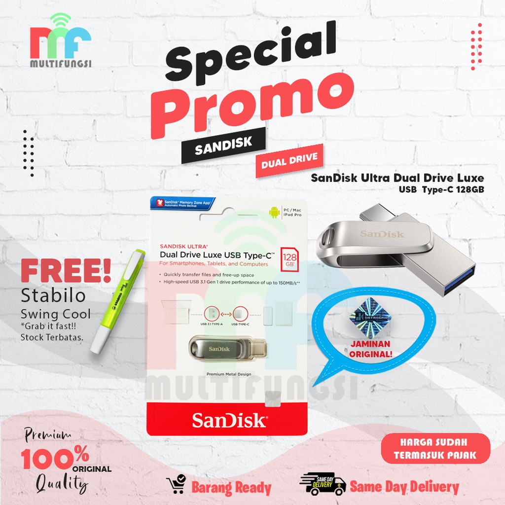 Jual SanDisk OTG Type C 128GB USB FlashDisk 3.1 Ultra Dual Drive Luxe | Shopee Indonesia