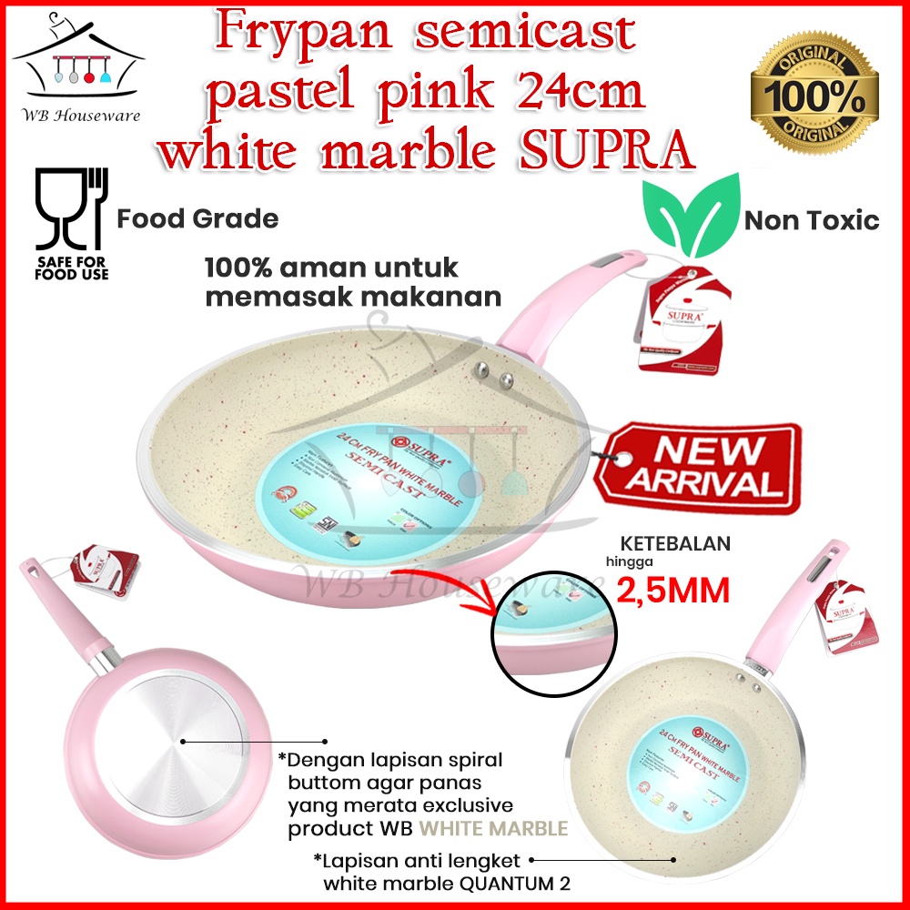 Jual panci supra fry pan 24cm semi cast white marble pastel pink anti ...