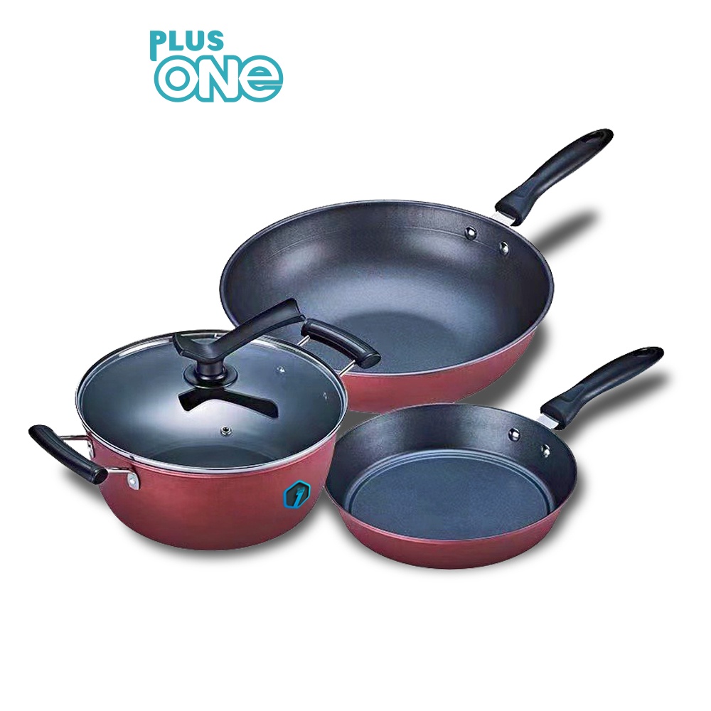 Jual Plus One - Panci Set Anti Lengket Isi 3 in 1 + Tutup Kaca Cookware Teflon Set Lengkap Murah ...