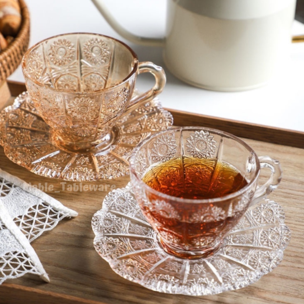 Jual Classic Nordic Tea Cup Set Aesthetic / Glass and Coaster / Gelas ...