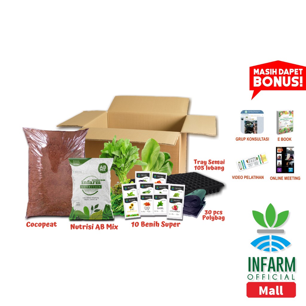 Infarm Paket Kebun Rumah Lengkap 10 Benih Sayuran Cocopeat Tray Nutrisi ...