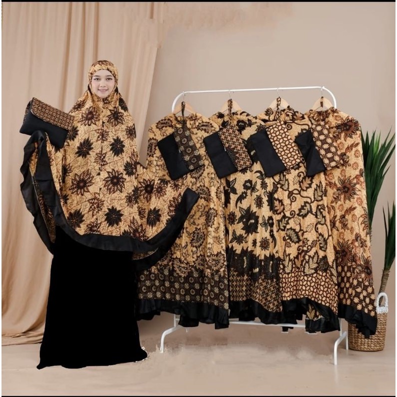 Jual Mukena BATIK PERIANGAN Jumbo Versi BLACK | Shopee Indonesia