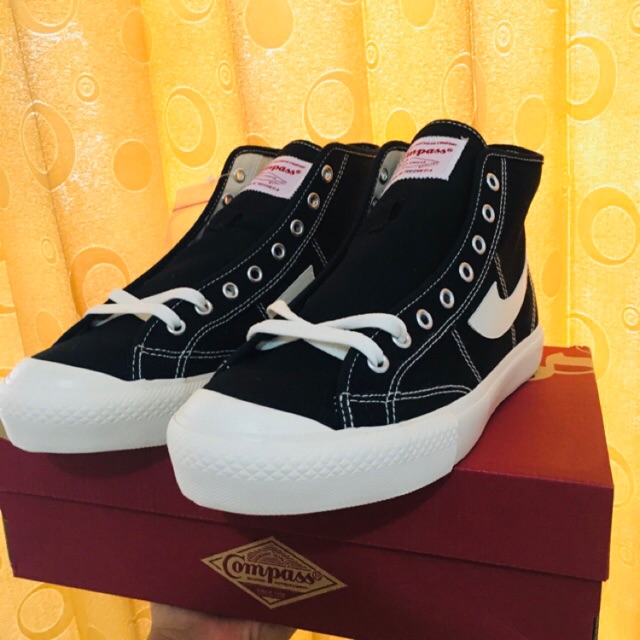 Jual Sepatu compass gazelle Hi Black White | Shopee Indonesia