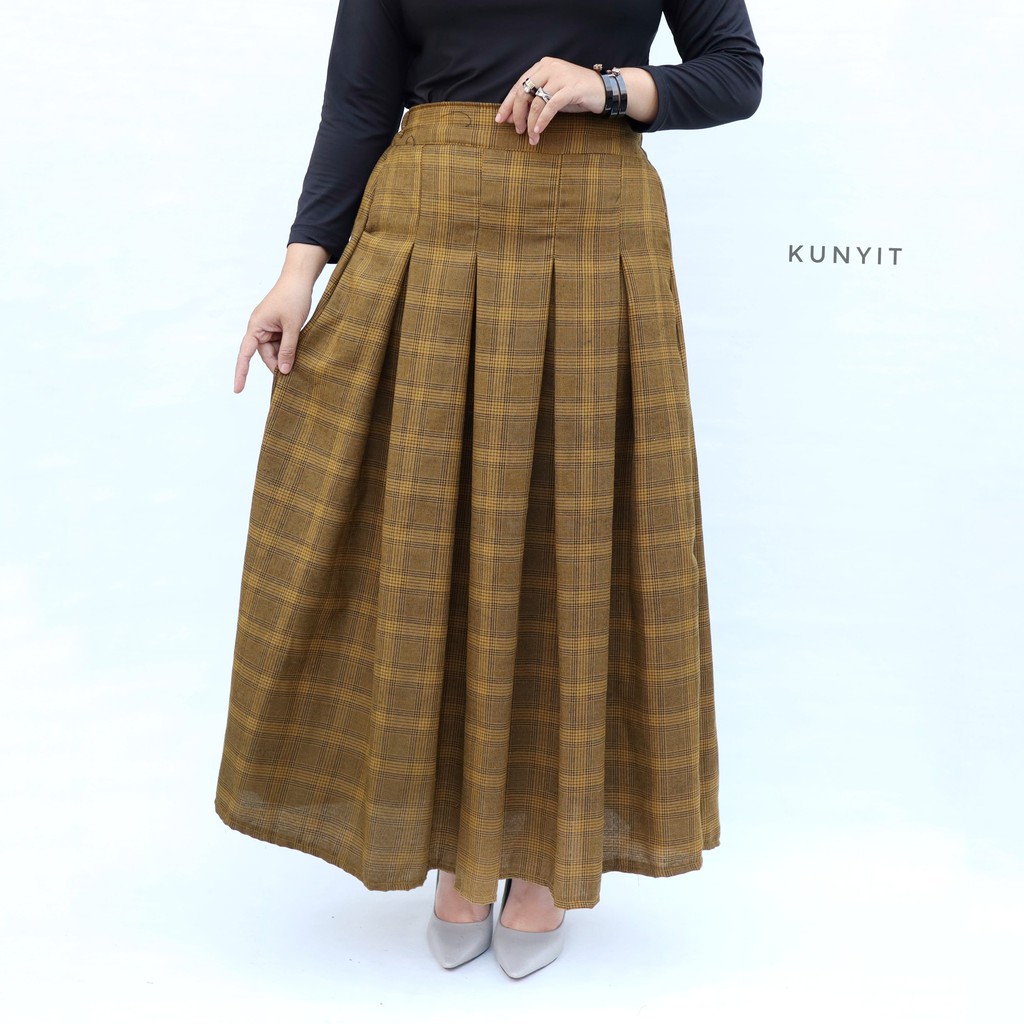rok panjang rempel depan belakang motif kotak / rok kotak kotak ...