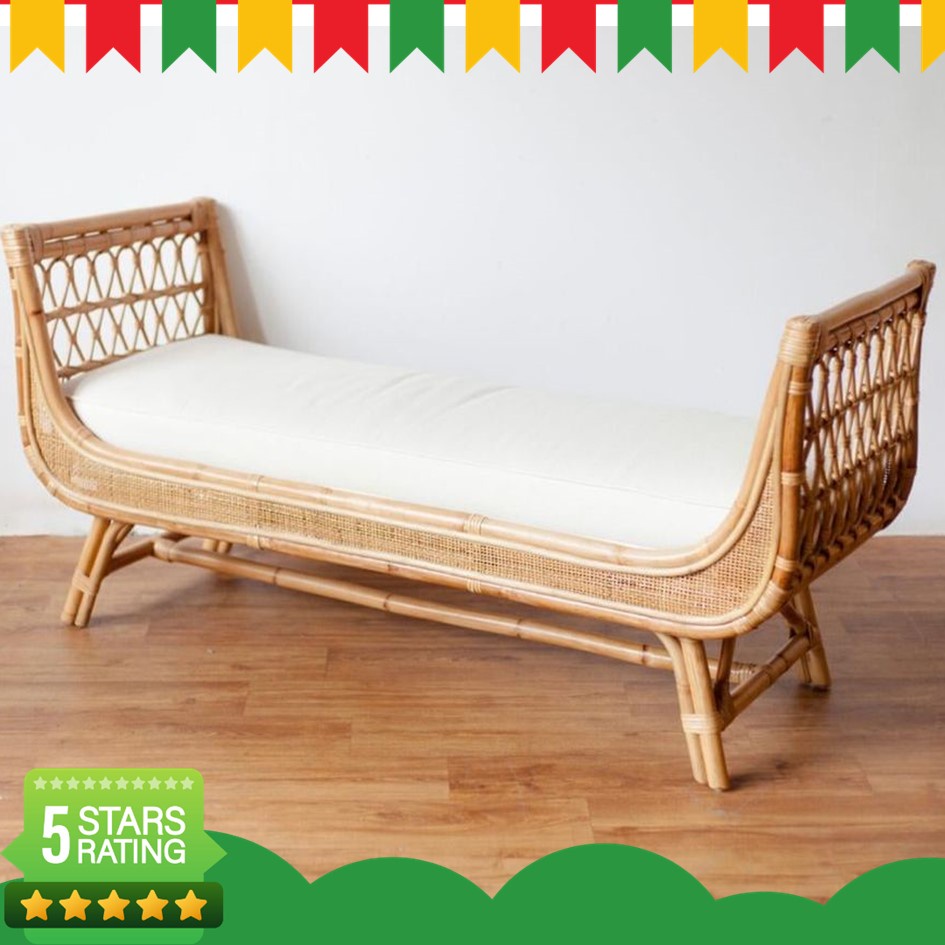 Jual Sofa Panjang 3 Seater Bench Rattan Plus Busa Empuk Rotan Alami ...