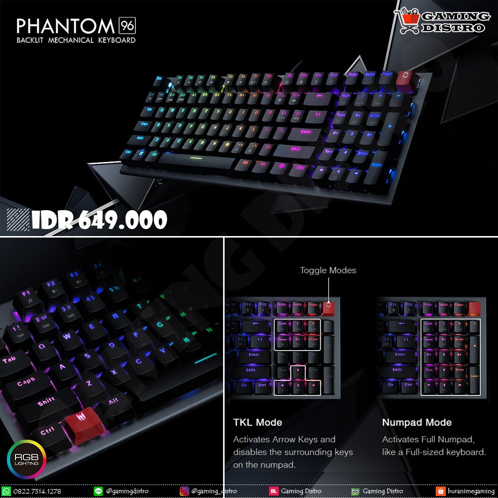 Jual Tecware Phantom 96 RGB Hybrid Mechanical Keyboard - Tecware ...
