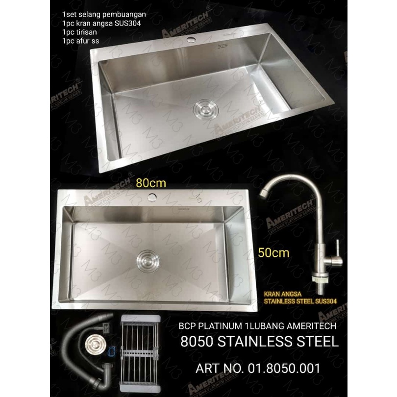 Jual KITCHEN SINK STAINLESS STEEL EXCLUSIVE 8050 / BAK CUCI PIRING 1 ...