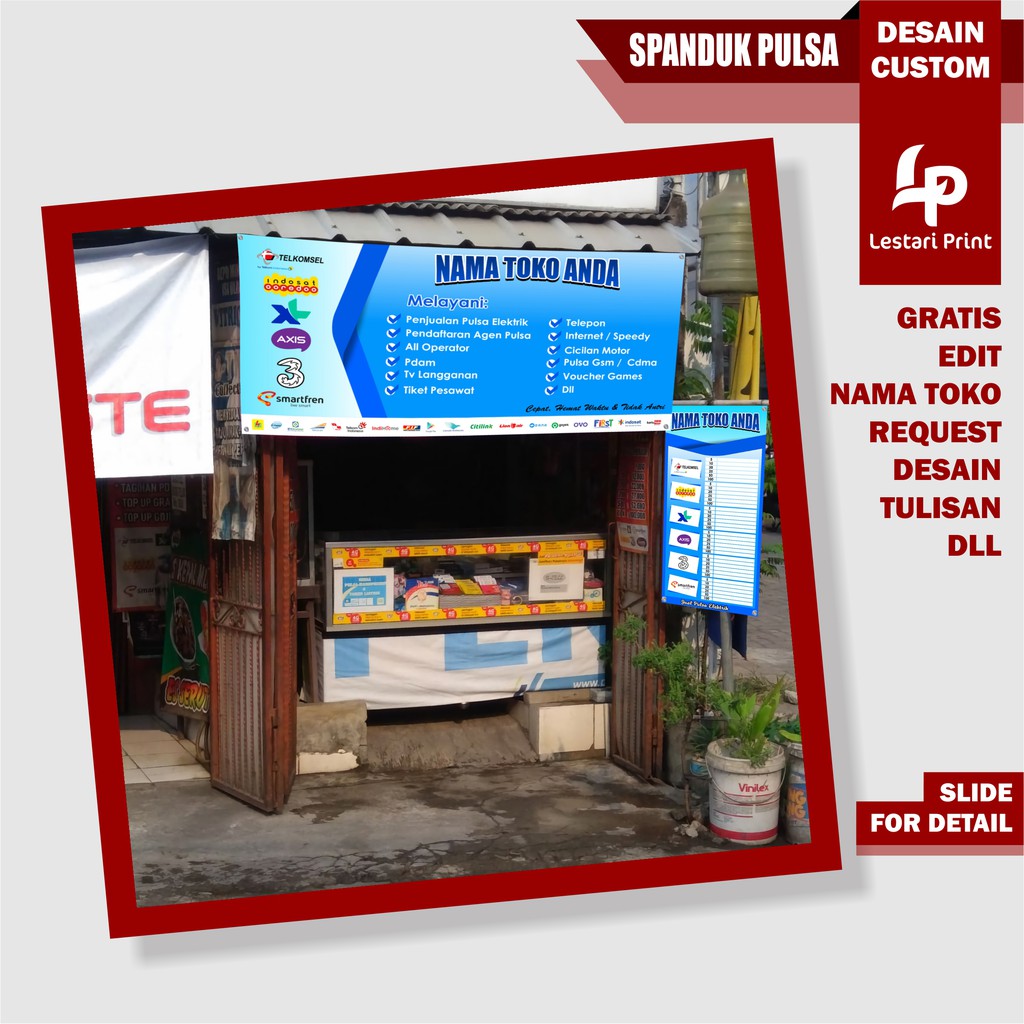 Jual SPANDUK PULSA / SPANDUK KONTER / JUALAN PULSA / CUSTOM DESAIN / LESTARI PRINT | Shopee ...
