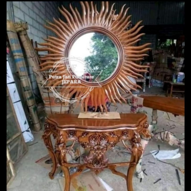 Jual Meja hias konsul + cermin bundar kayu jati - Meja rias model antik mebel Jepara Indonesia ...