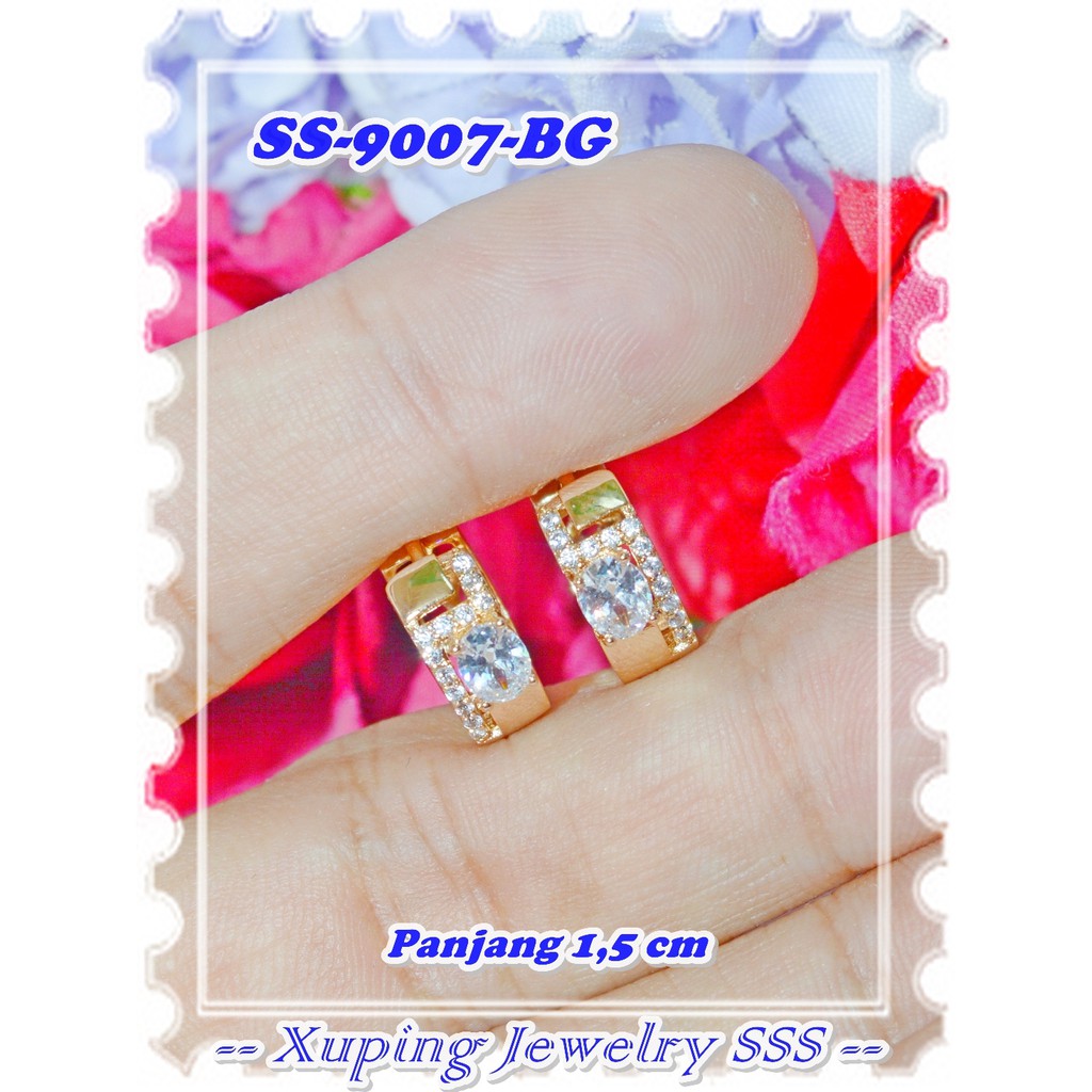 Jual Anting Lapis Emas 18K SS-9007-BG Zircon Kotak Gold Merek Xuping Original | Shopee Indonesia