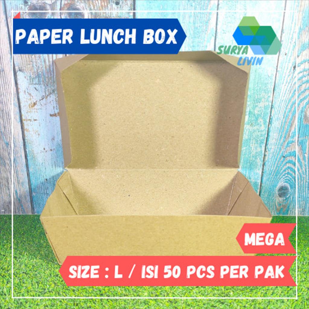 Jual Paper Lunch Box size L Kotak Makan Kertas Bahan Kraft Laminasi Mega | Shopee Indonesia