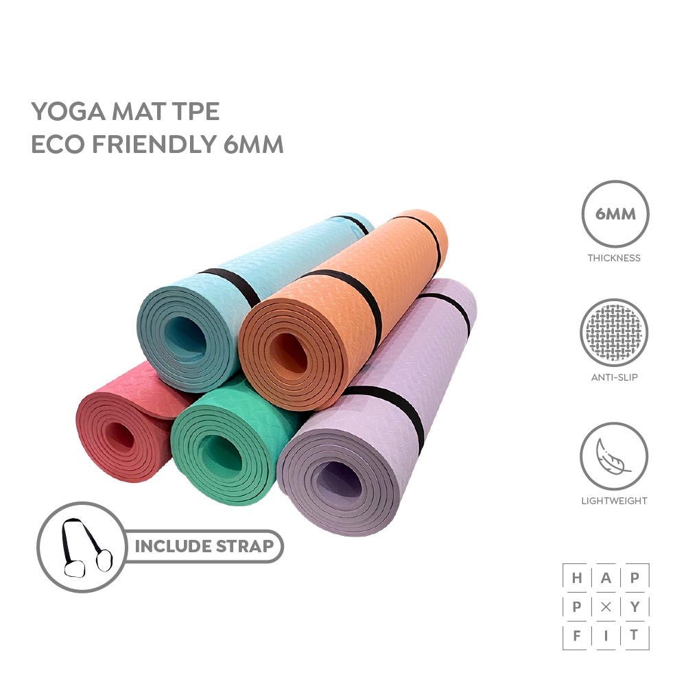 Jual HAPPYFIT - Yoga Mat Polos TPE 6mm Eco Friendly (FREE STRAP ...