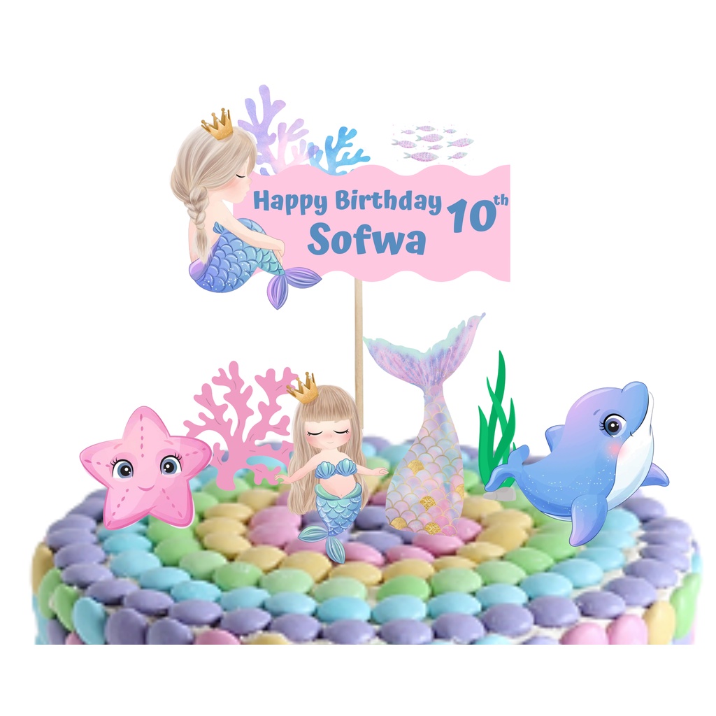 Jual Topper cake Mermaid / putri duyung / hiasan kue happy birthday ...