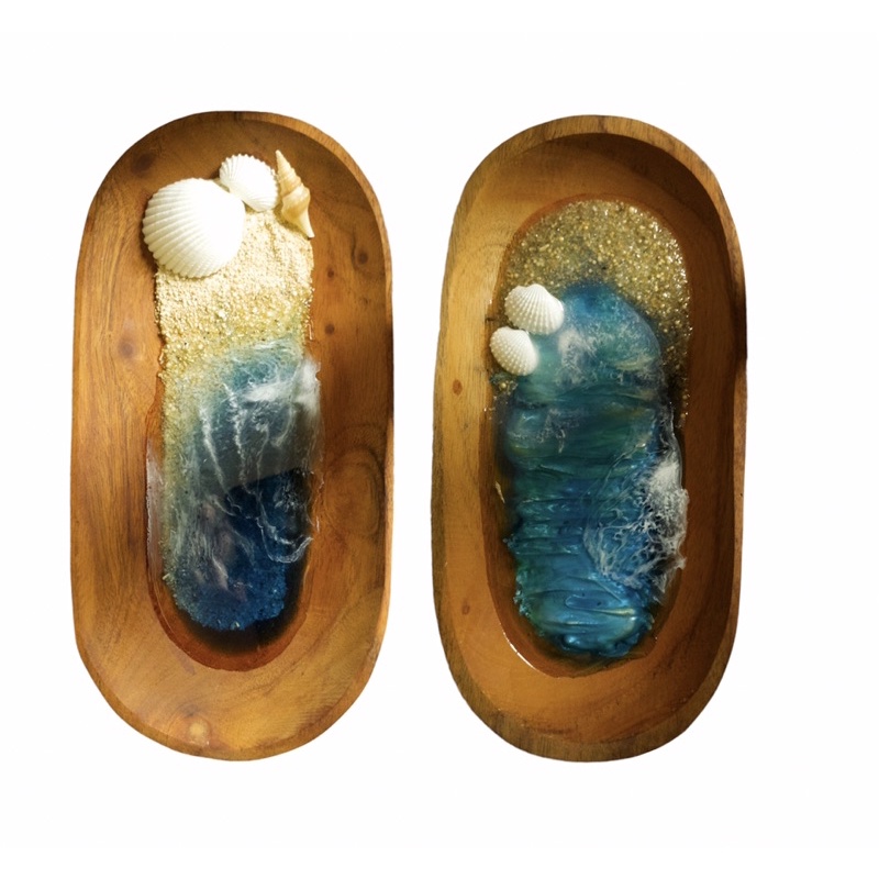 Jual Piring Oval Ovale Kayu Hias Resin Art Wooden Tray | Tempat lilin ...