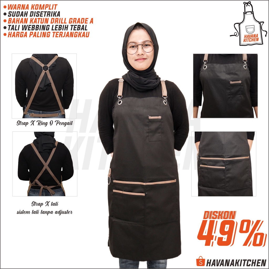 Jual Apron celemek barista masak cafe koki cotton bahan drill katun ...