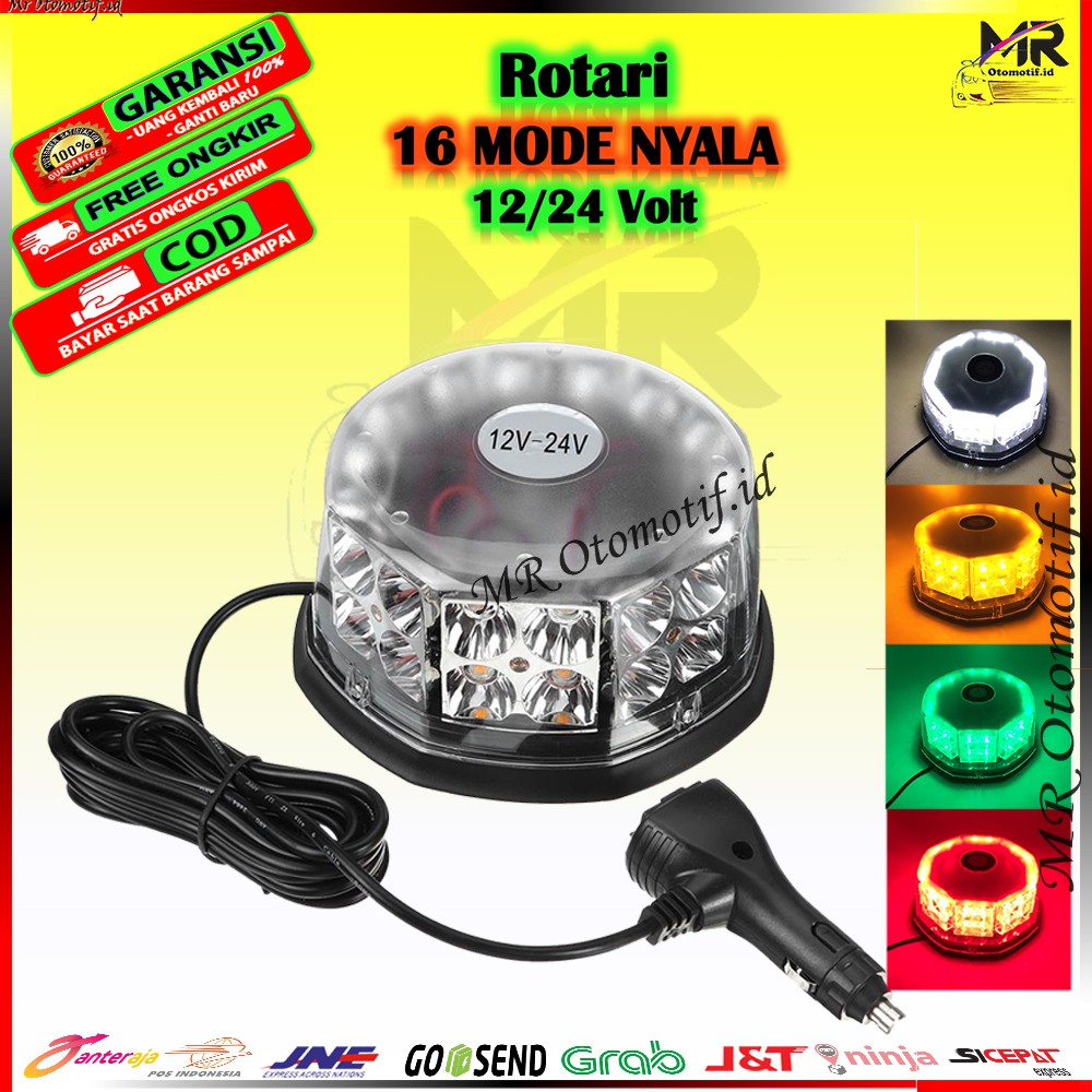 Jual Lampu Rotary Rotari Lamp LED 16 Mode Mobil Truck Truk Canter Hino ...