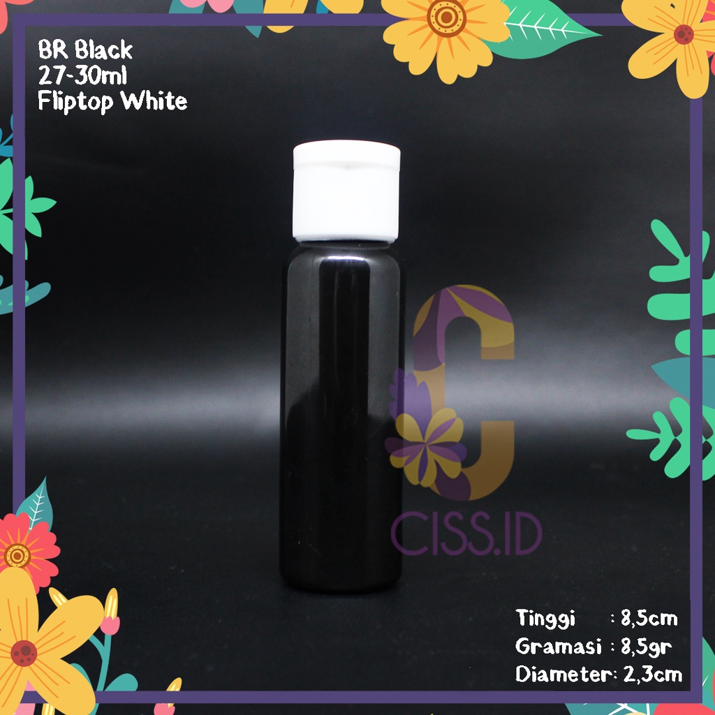 Jual BOTOL PLASTIK BR 30ML HITAM TUTUP FLIPTOP PUTIH KEMASAN HANDBODY ...