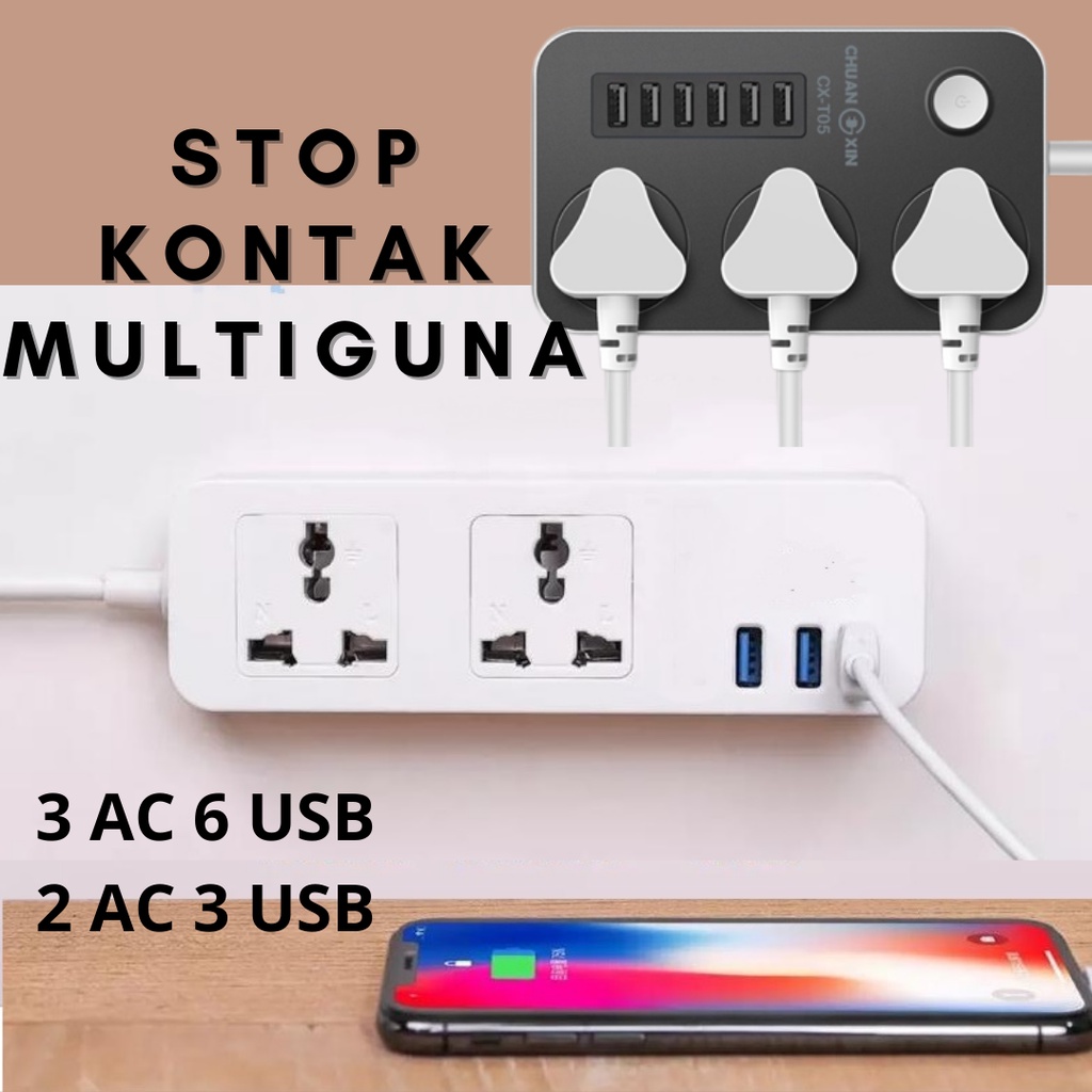 Jual Stop Kontak / Power Strip Colokan Listrik Socket USB AC Adaptor Smart Sambungan Kabel ...