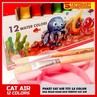 Jual Paket Cat Air Titi 12 Warna Tube Bonus 2 Kuas dan Tempat Cat Air ...