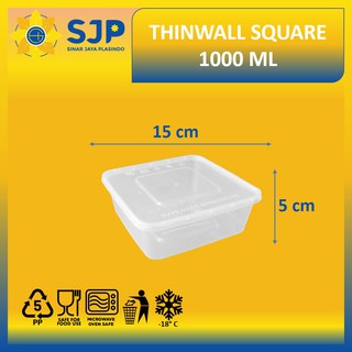 Jual Thinwall Square 1000 ml | Kotak Makan 1000ml Persegi isi 25pcs ...