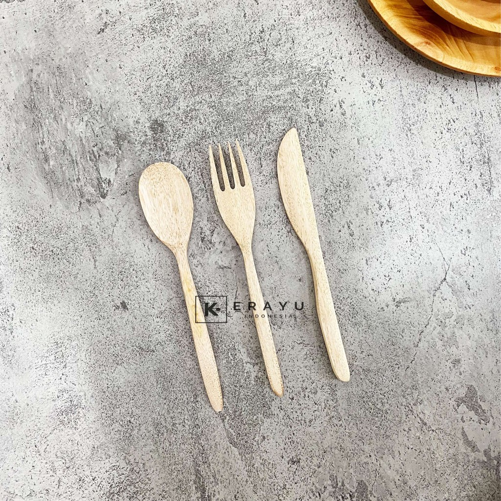 Jual Set Alat Makan / Set Sendok Garpu Kayu / Pisau Kayu / Wooden Cutleries / Props Foto ...