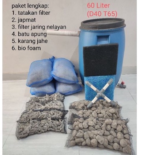 Jual Tong filter biru plastik D40 T65 paket lengkap isi media filter ...