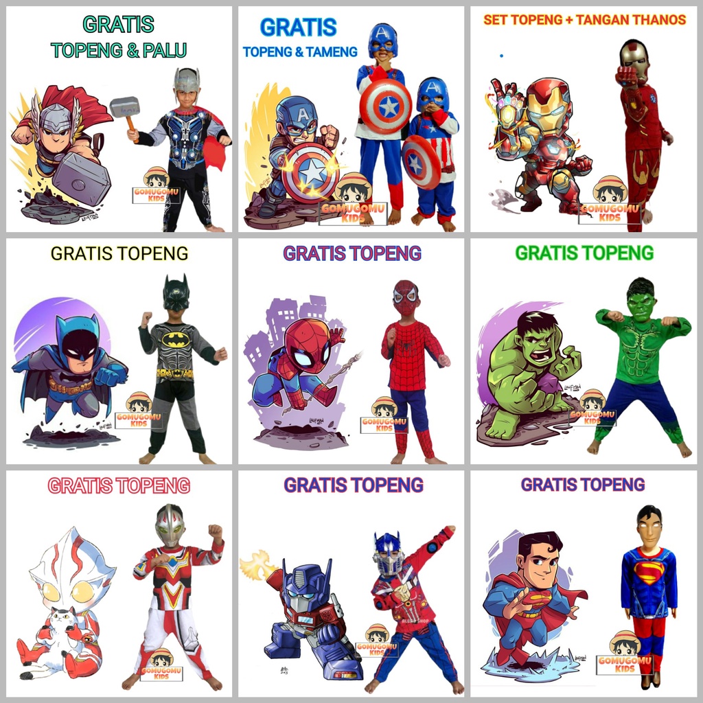Jual Kostum Baju Superhero Anak Laki Laki Spiderman Captain America ...