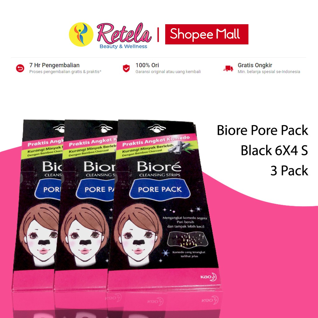 Biore Pore Pack Black 6X4 S (Isi 3 Lembar) / Pengangkat Komedo / Anti ...