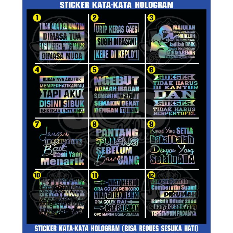 Jual STICKER CUTTING KATA KATA HOLOGRAM (KACA/BODY MOBIL) sticker kaca ...